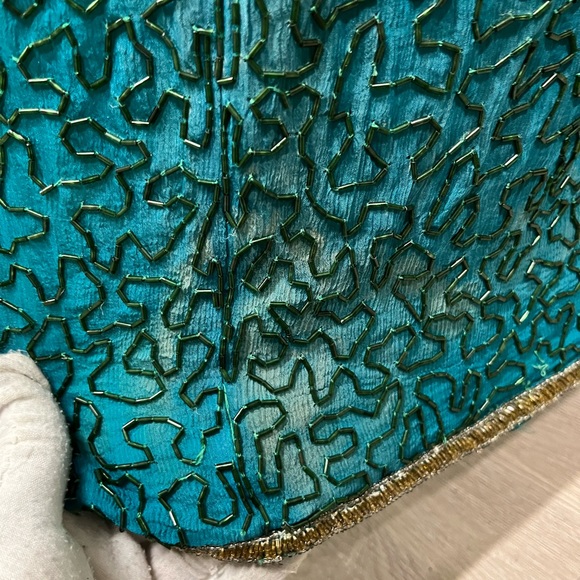 Tan-Chho | Dresses | Vintage Tanchho Green Silver And Gold Beaded Gown ...